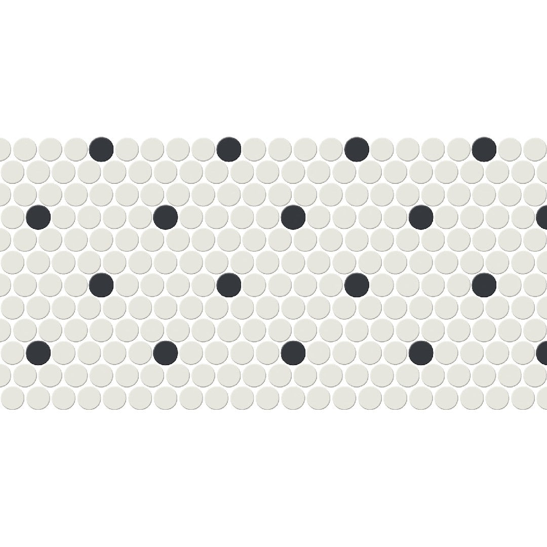 Daltile Keystones 10x22 Porcelain Penny Round Mosaic | Retro Dot Design