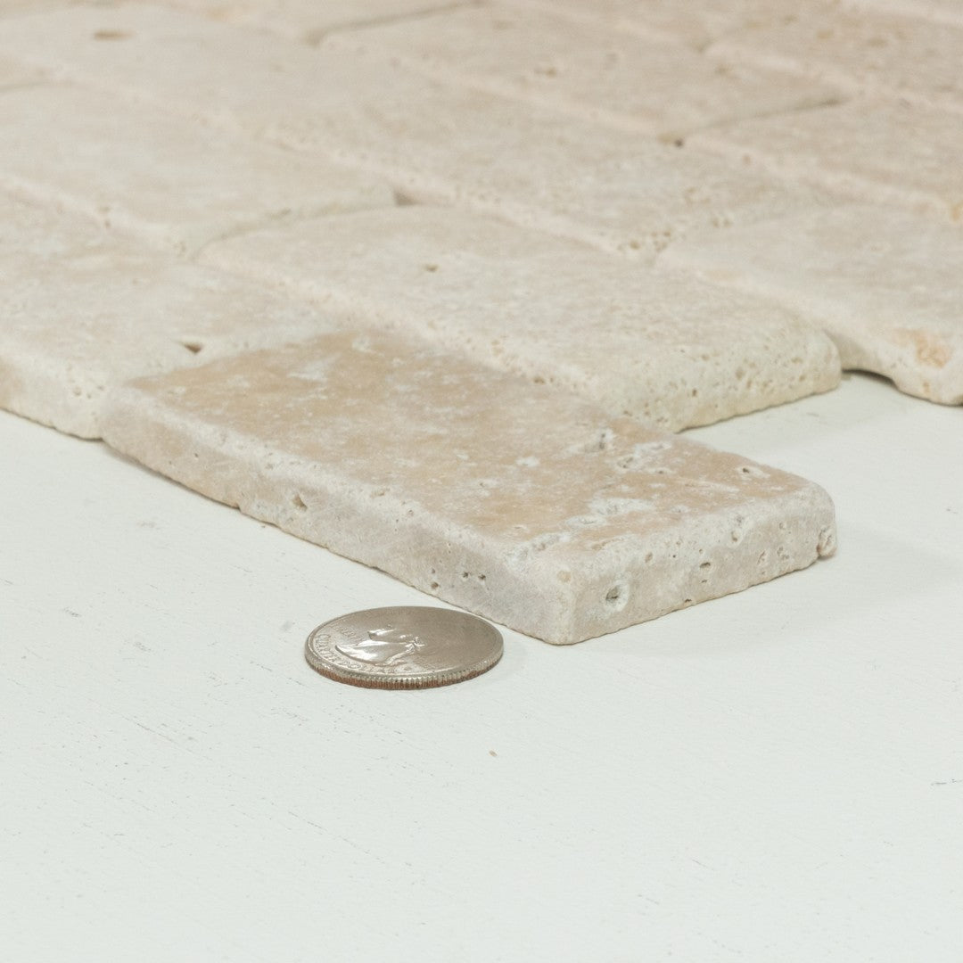 Keystone Extra Light 12" x 12" Tumbled Travertine 2x4" Mosaic