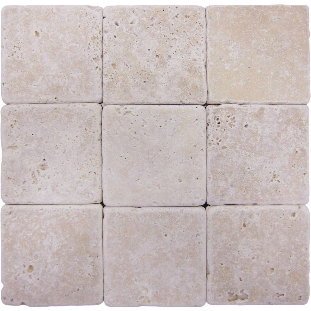 Keystone Extra Light 4" x 4" Tumbled Travertine Tile