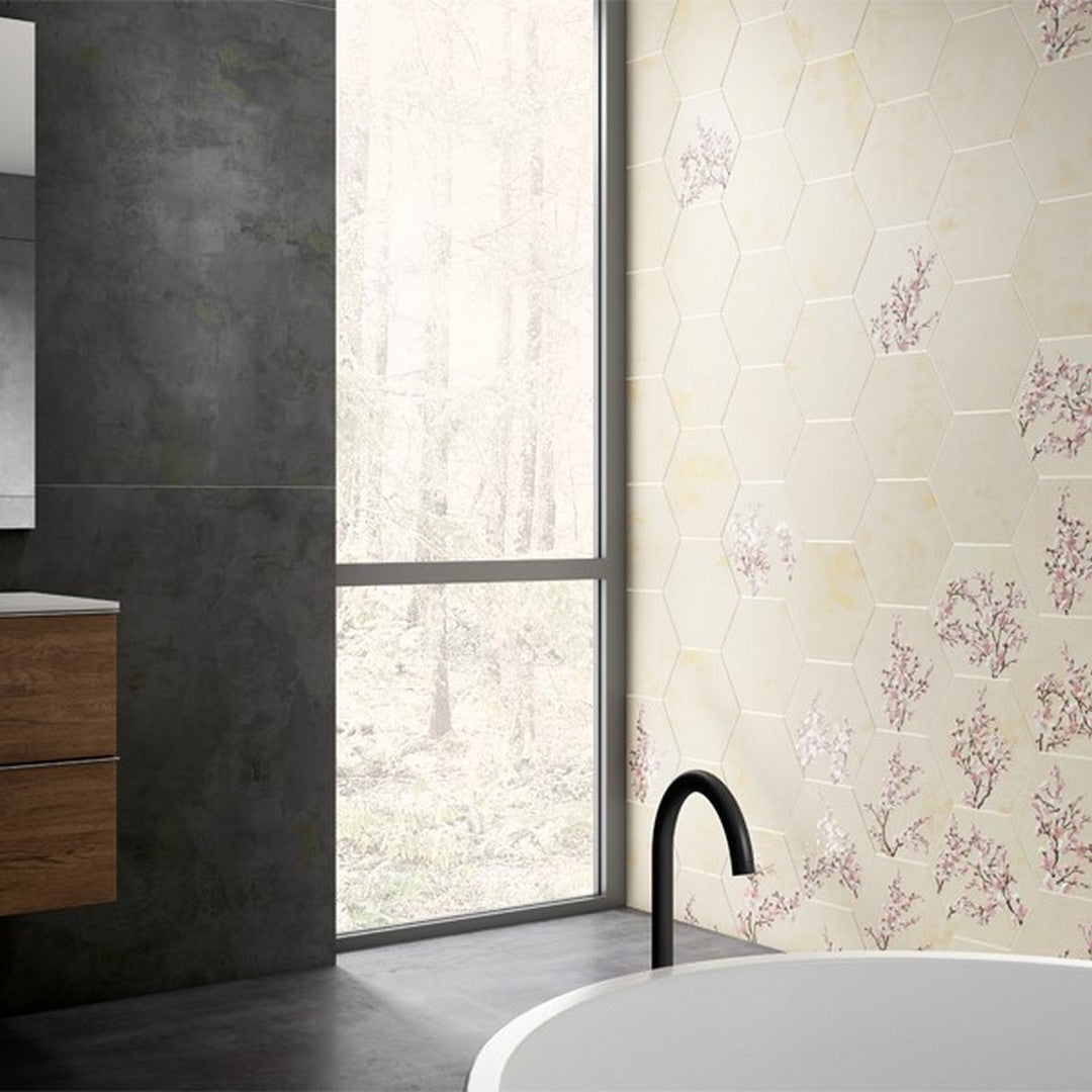 MiR Rococo 10" x 12" Pressed Natural Porcelain Hexagon Tile