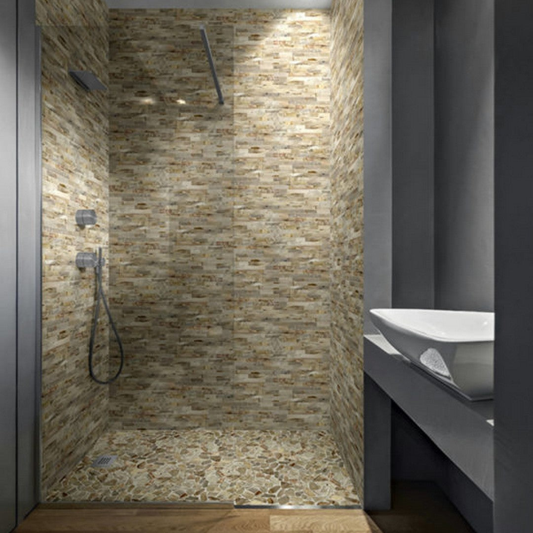 QC Chelsea 12" x 12" Natural Stone Fossil Wood Mini Opus Mix Mosaic